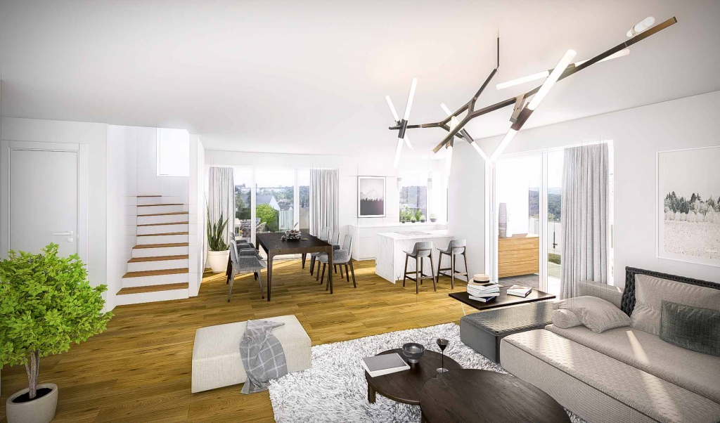Rendering eines Innenraum zum Immobilienvertrieb ...